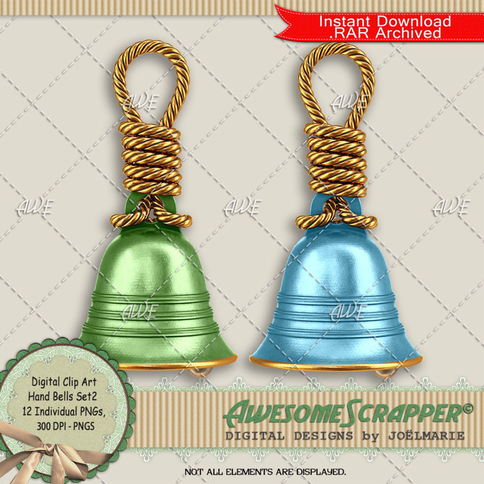 Hand Bells Set2 Digital Clip Art by Awesomescrapper Set of - Etsy