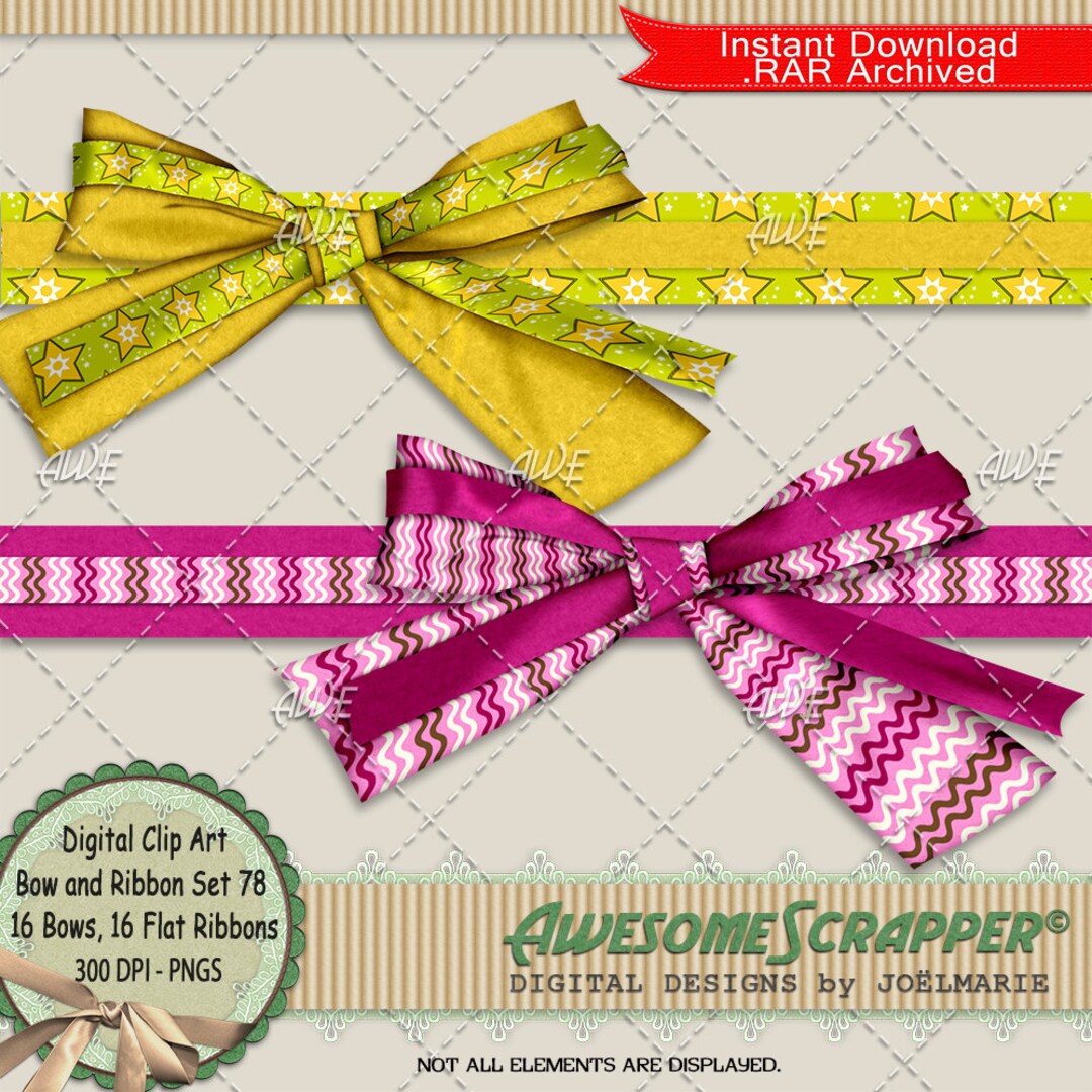 Ribbons and Bows Set 78, Digital Clipart by Awesomescrapper - Set of 16 ...