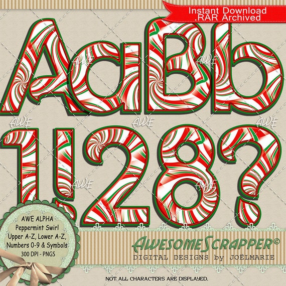 Peppermint Swirl Digital Alphabet by AwesomeScrapper High | Etsy