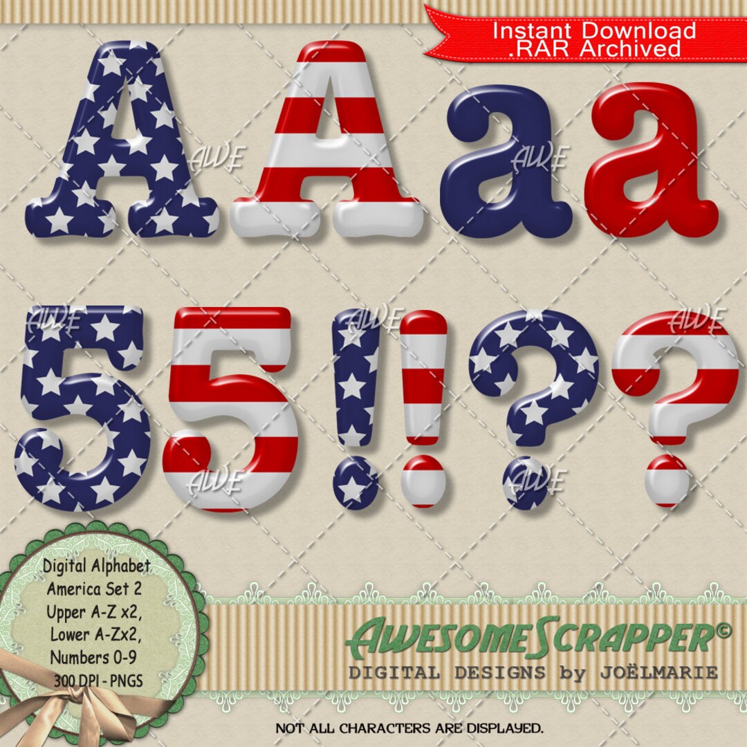 America Set 2 Digital Alphabet by Awesomescrapper - High Quality, 300 ...