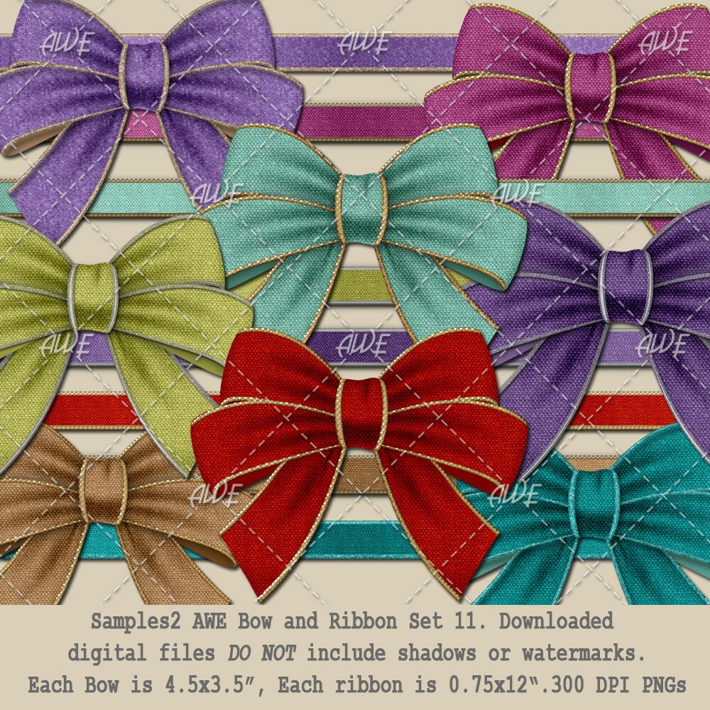 Digital Clipart - AWE Bow and Ribbon Set 11 - Set of 16 (32 Actual ...