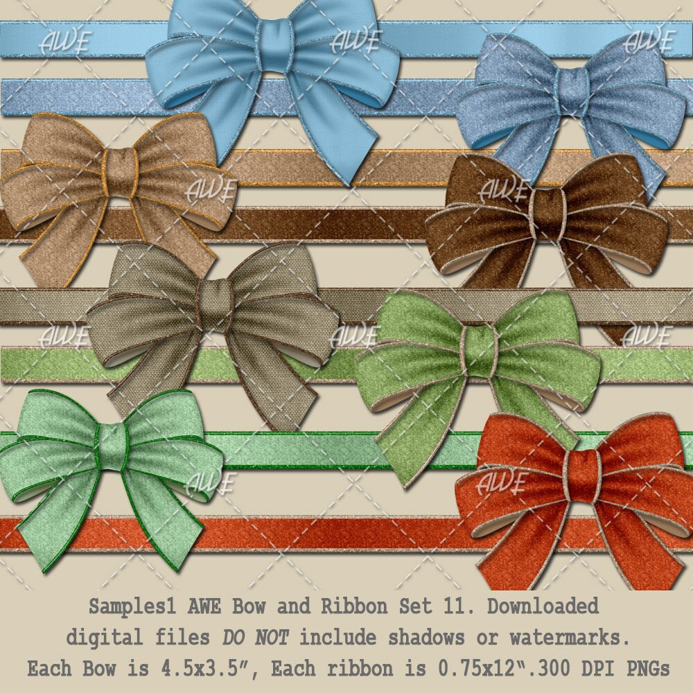 Digital Clipart AWE Bow and Ribbon Set 11 Set of 16 32 | Etsy