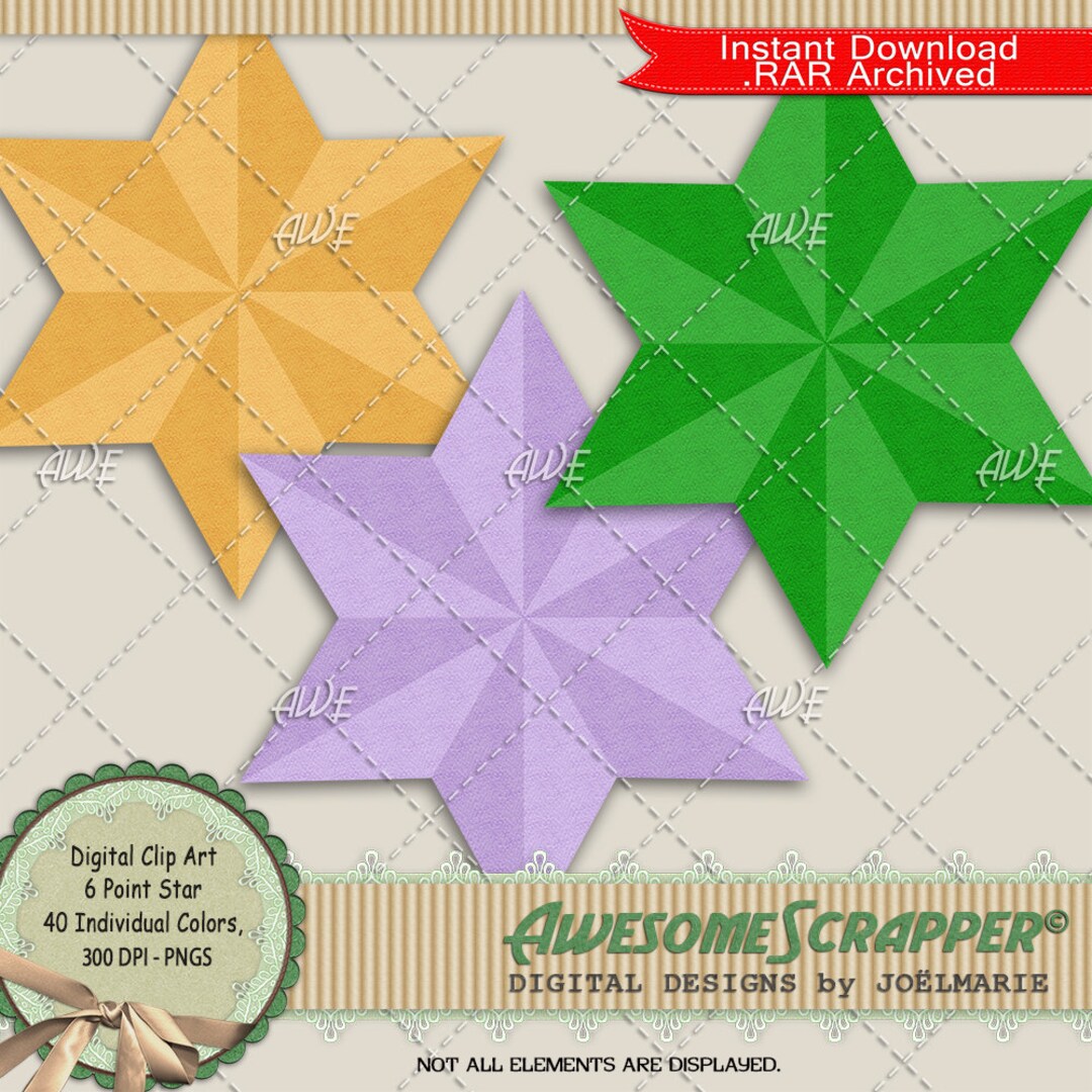 6 Point Star Digital Clip Art by Awesomescrapper - High Quality, 300 ...
