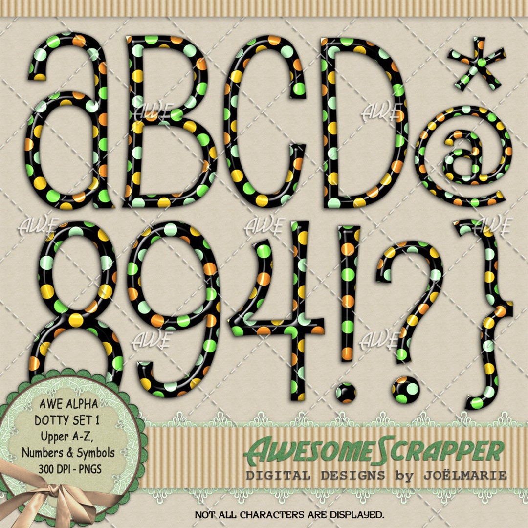 Digital Clipart - AWE Dotty Alphabet Set #1, Polka Dot, Black, Gold ...