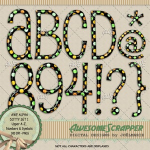 Digital Clipart - AWE Dotty Alphabet Set #1, Polka Dot, Black, Gold ...