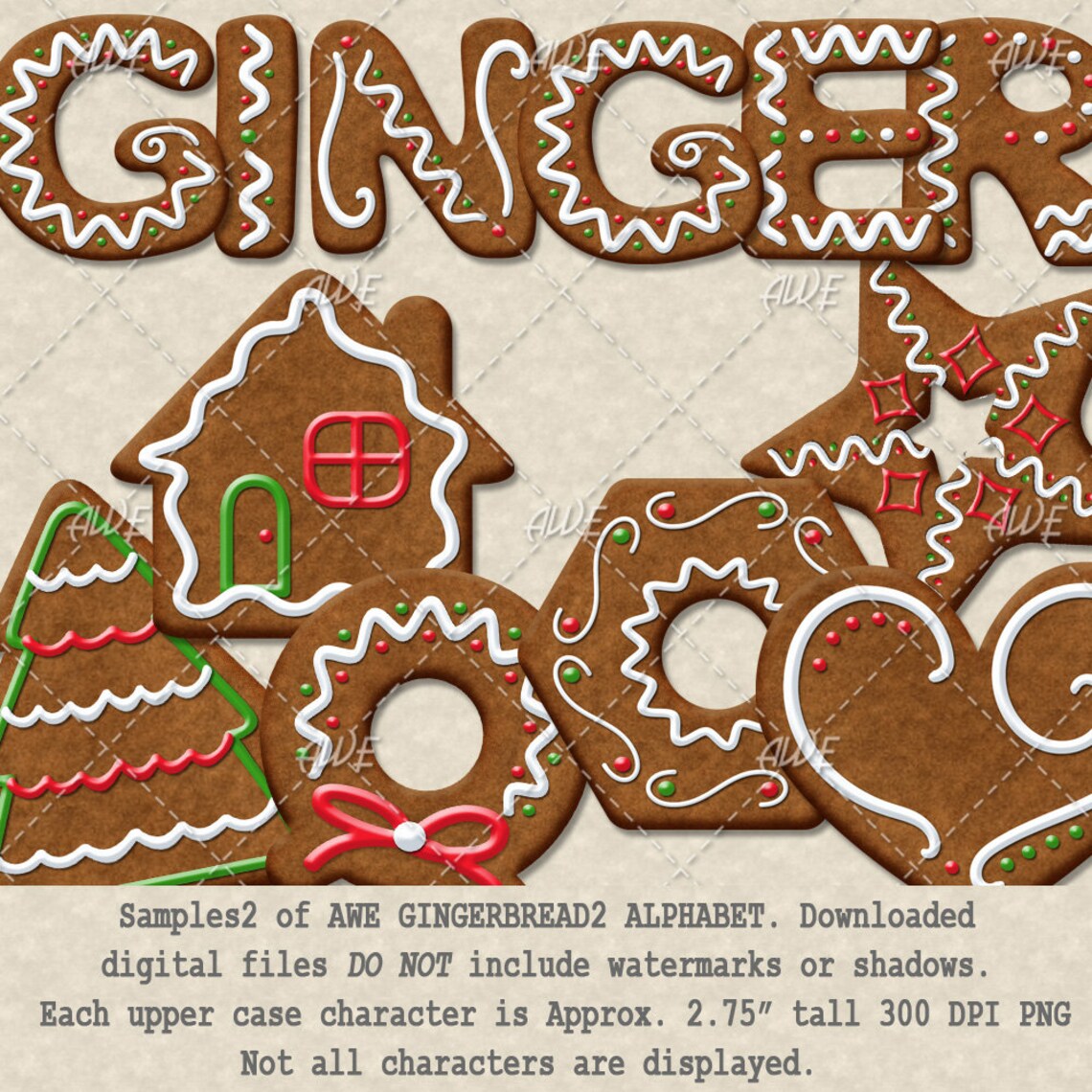 Gingerbread Digital Alphabet Set 2 by Awesomescrapper | Etsy