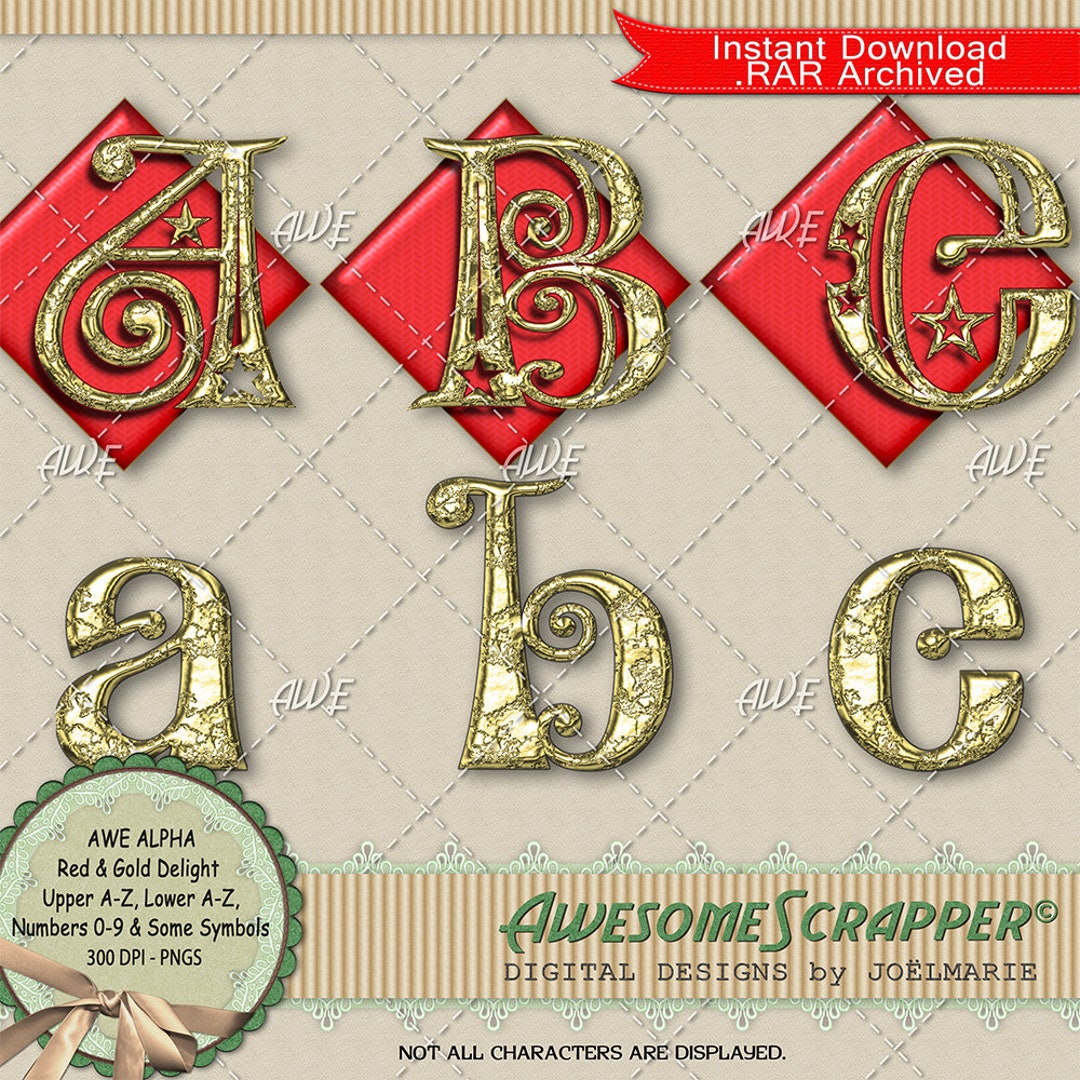 Red and Gold Delight Digital Alphabet by Awesomescrapper - High Quality ...
