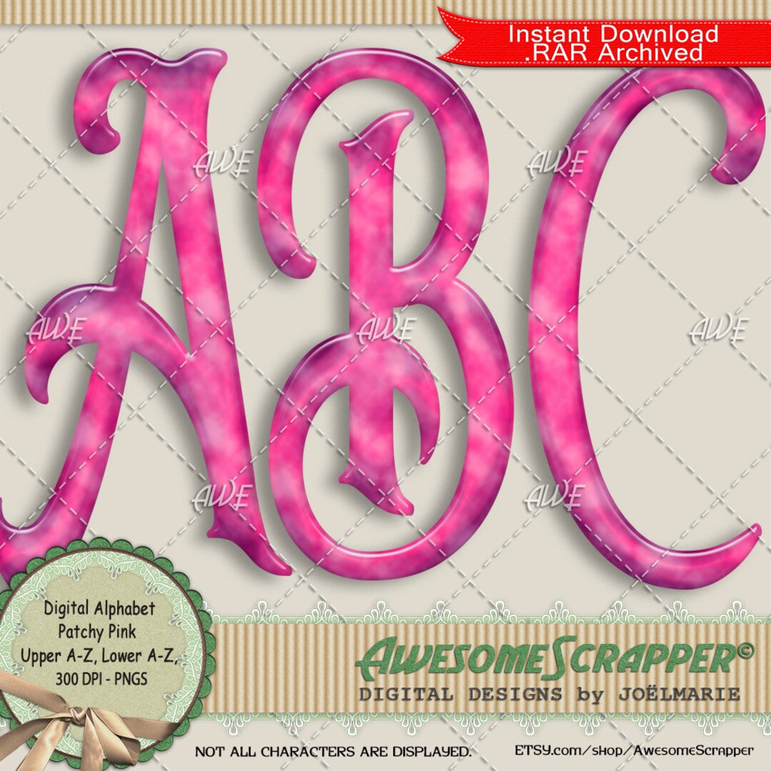 Patchy Pink Digital Alphabet by Awesomescrapper - High Quality, 300 DPI ...