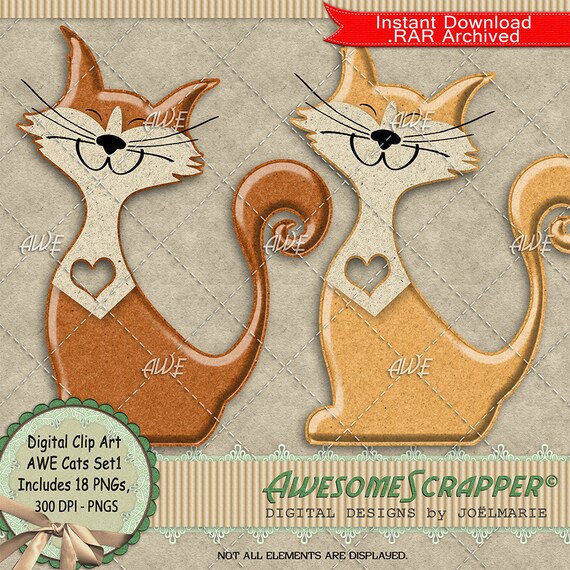 Cats Set1 Digital Clip Art by AwesomeScrapper High Quality | Etsy