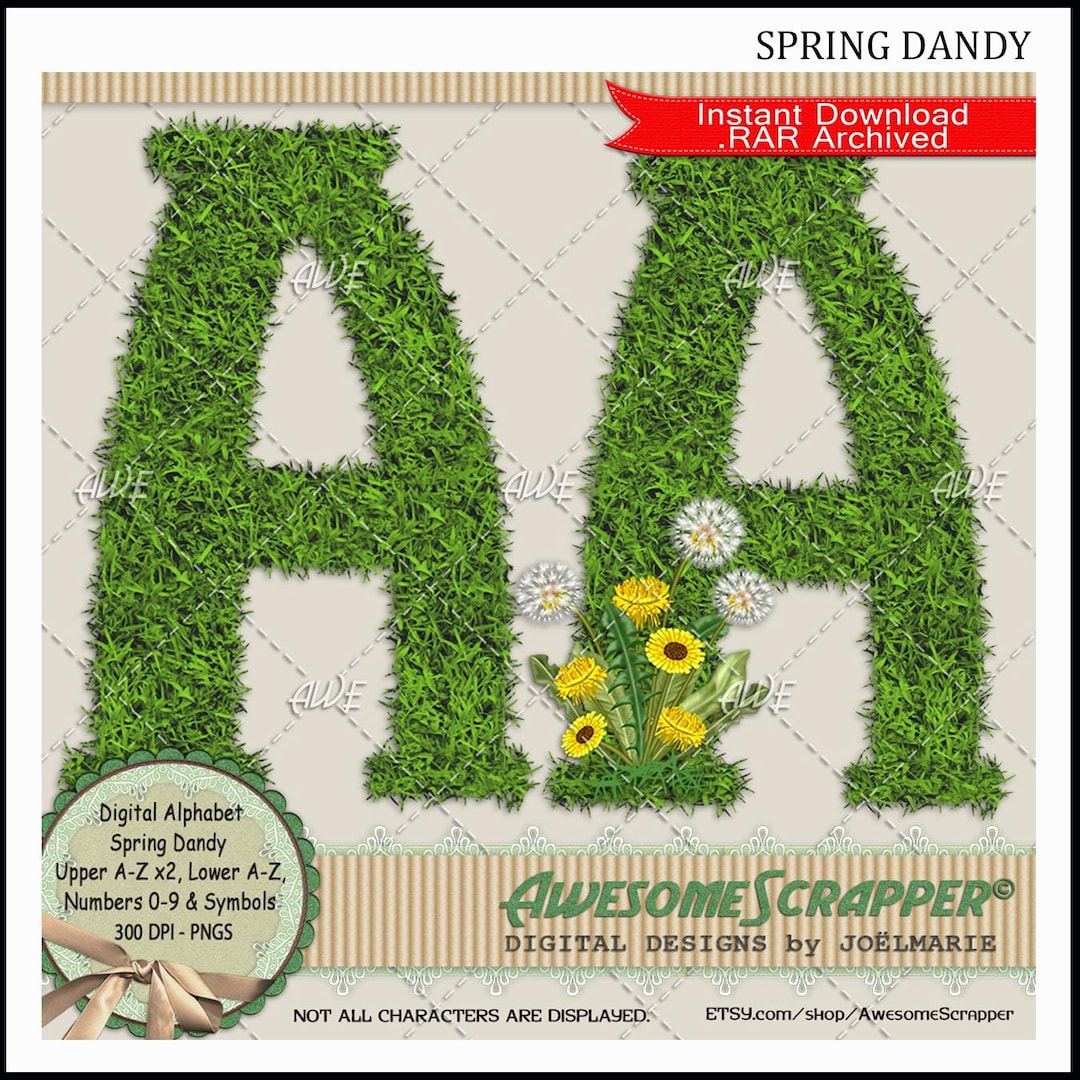 Spring Dandy Digital Alphabet by Awesomescrapper, High Quality 300 DPI ...