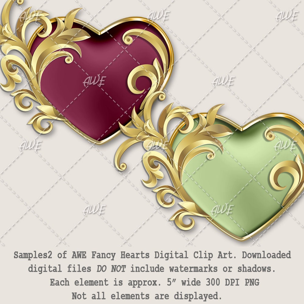 Fancy Hearts Digital Clip Art by Awesomescrapper - High Quality, 300 ...