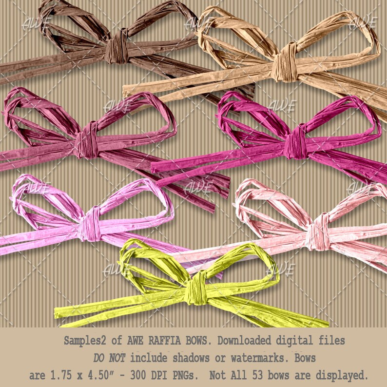 Raffia Bows Digital Clipart by Awesomescrapper - Set of 53 Colors, High ...