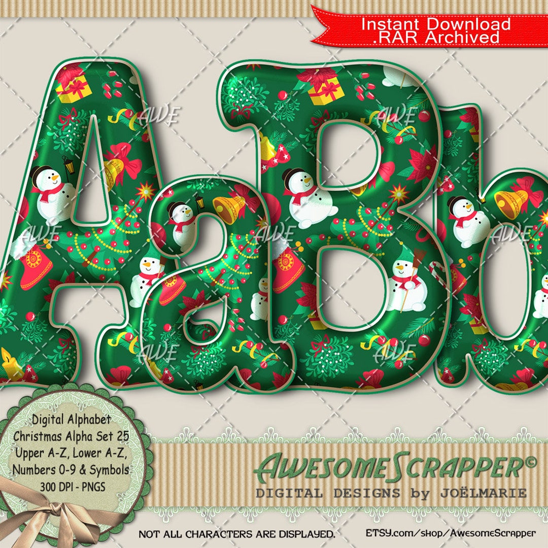 Christmas Alpha Set 25 Digital Alphabet by Awesomescrapper, High ...
