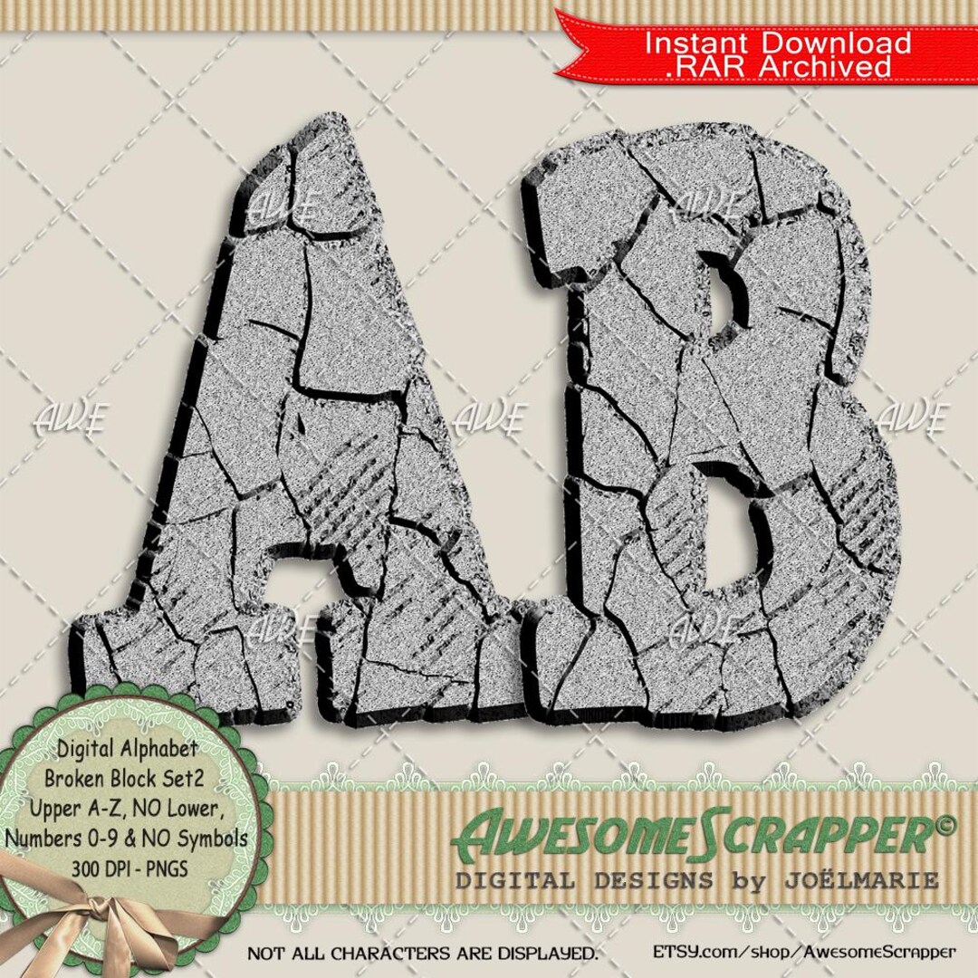 Broken Block Set2 Digital Alphabet by Awesomescrapper, High Quality 300 ...