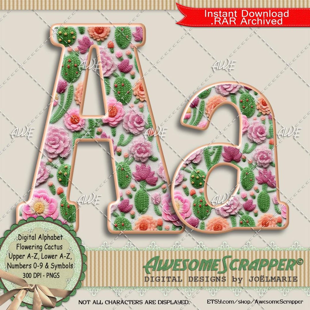 Flowering Cactus Digital Alphabet by Awesomescrapper, High Quality 300 ...
