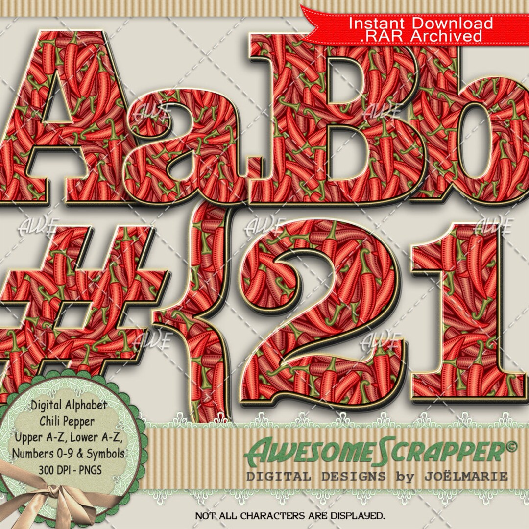 Chili Pepper Digital Alphabet by Awesomescrapper - High Quality, 300 ...