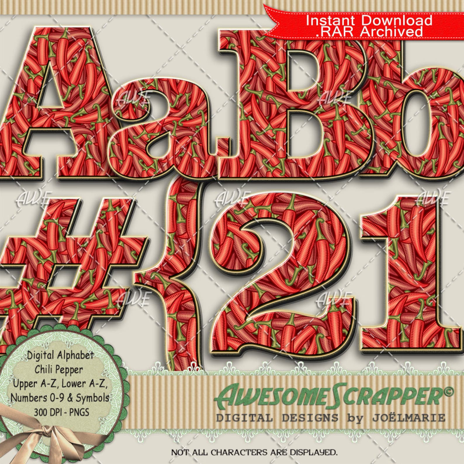 Chili Pepper Digital Alphabet by Awesomescrapper - High Quality, 300 ...