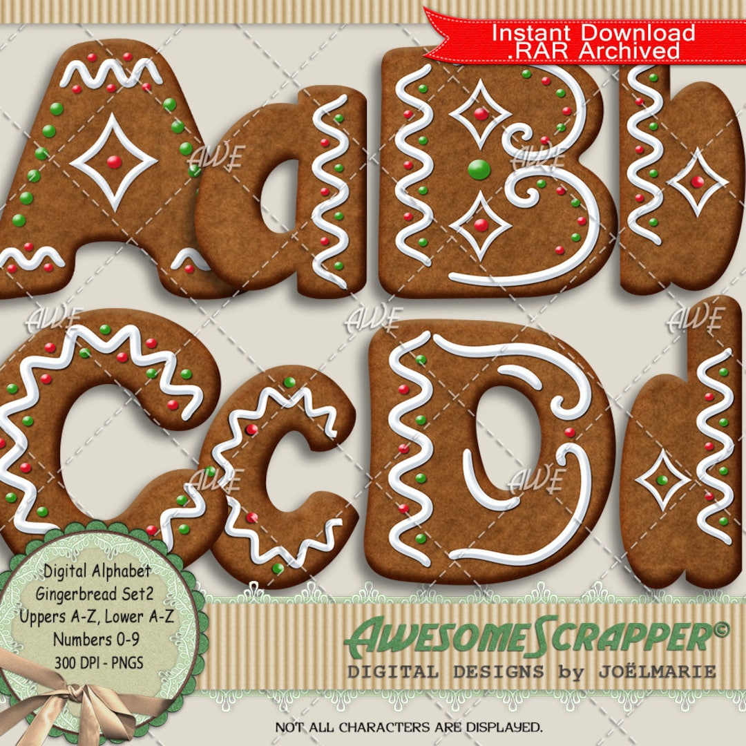 Gingerbread Digital Alphabet Set 2, by Awesomescrapper - Uppers, Lowers ...