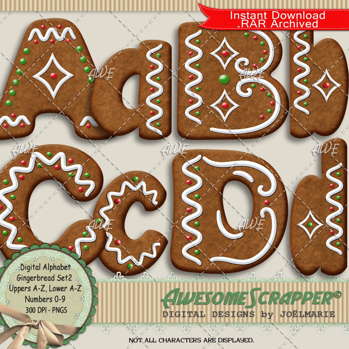 Gingerbread Digital Alphabet Set 2 by Awesomescrapper | Etsy