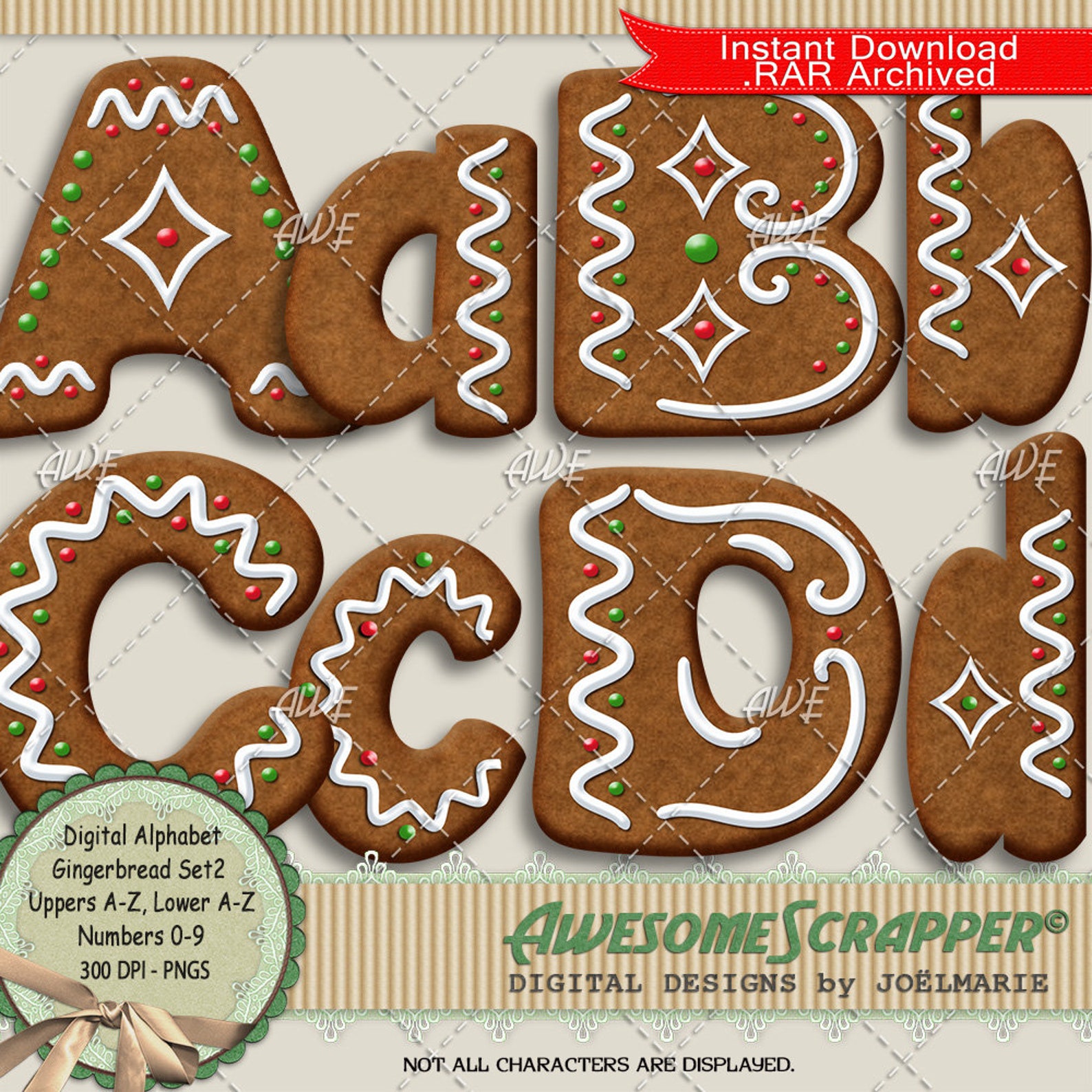 Gingerbread Digital Alphabet Set 2 by Awesomescrapper | Etsy