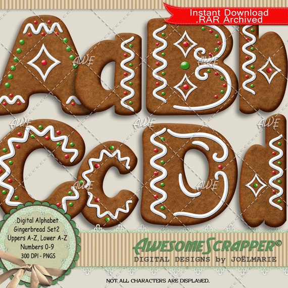 Gingerbread Digital Alphabet Set 2 by Awesomescrapper | Etsy