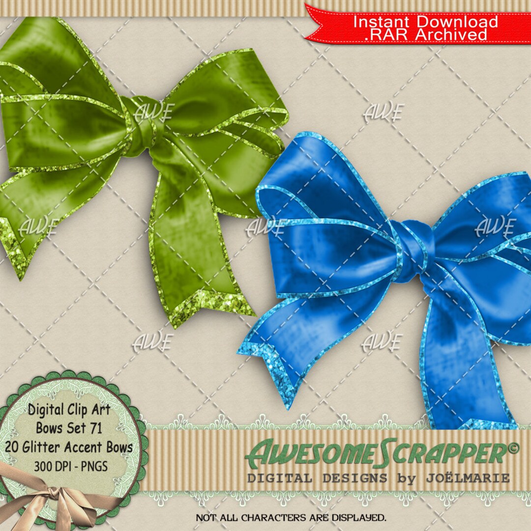 Bows Set 71 Digital Clip Art by Awesomescrapper - High Quality, 300 DPI ...