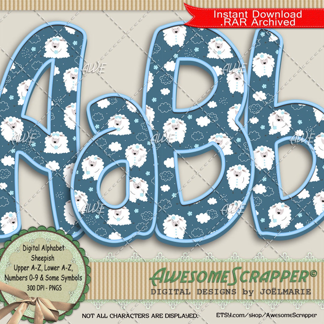 Sheepish Digital Alphabet by Awesomescrapper - High Quality, 300 DPI ...