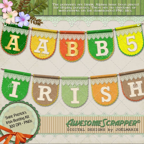 Irish Bunting Digital Alphabet Kit by AwesomeScrapper Two | Etsy
