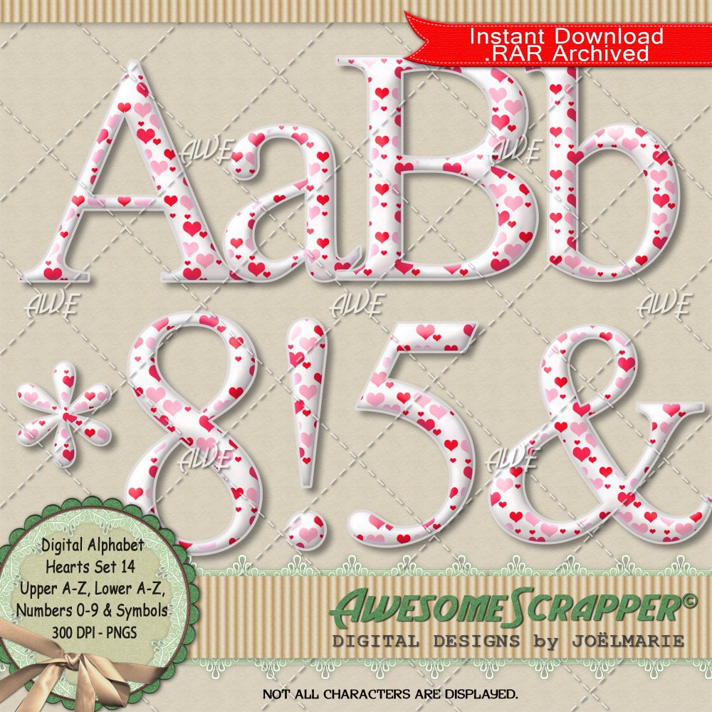 Hearts Set 14 Digital Alphabet by AwesomeScrapper High | Etsy