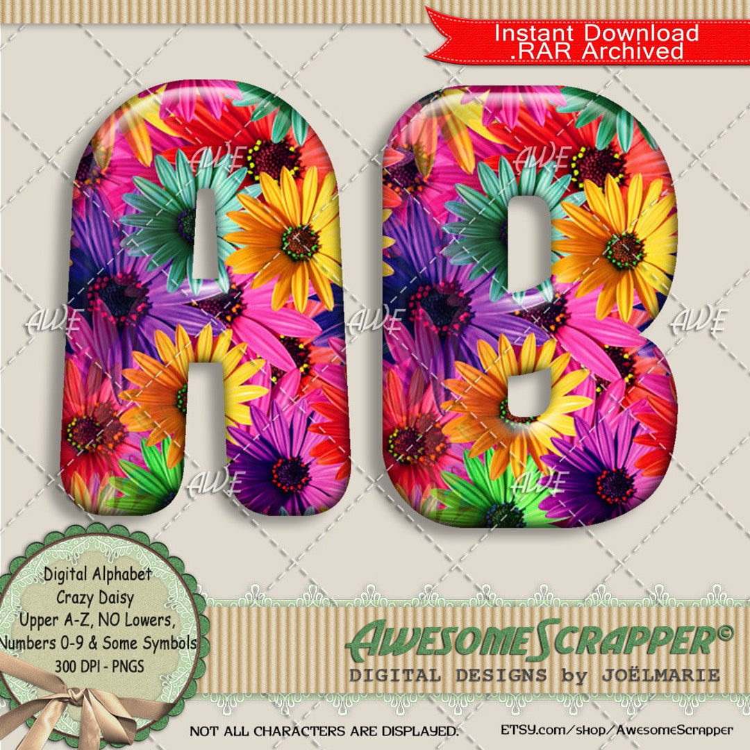 Crazy Daisy Alphabet by Awesomescrapper - High Quality, 300 DPI Pngs ...