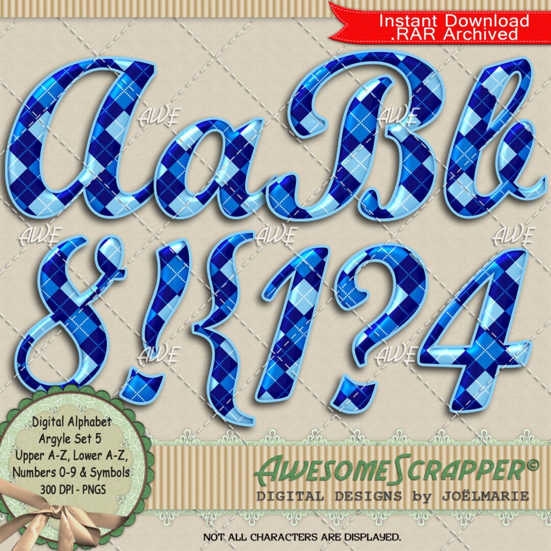 Argyle Set 5 Digital Alphabet by Awesomescrapper - High Quality, 300 ...