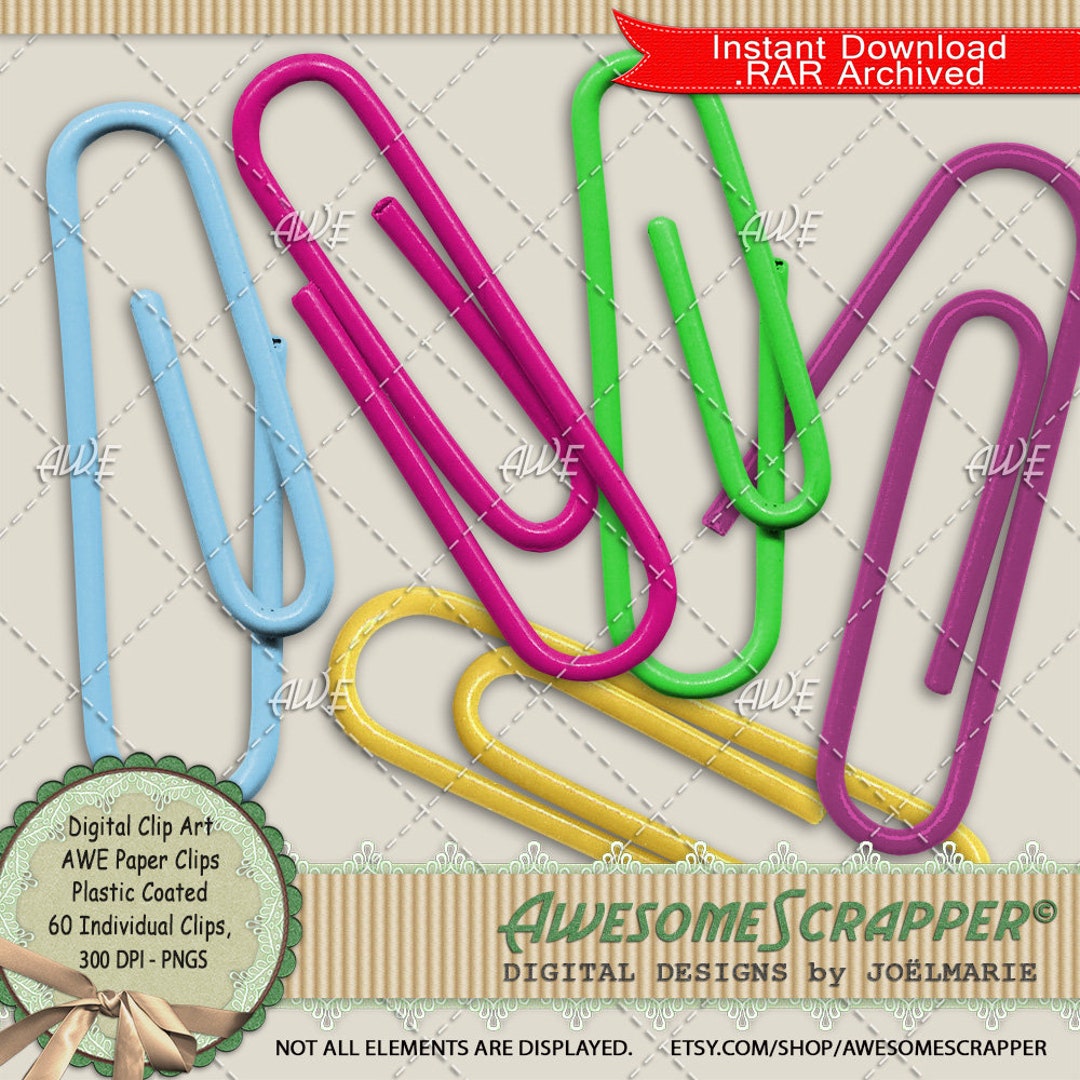 Paper Clips Digital Clip Art by Awesomescrapper - High Quality, 300 DPI ...
