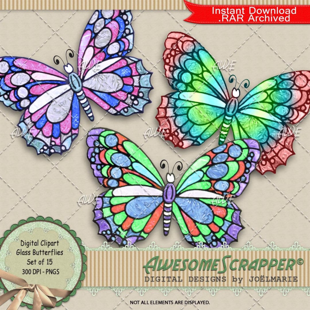 Glass Butterflies Digital Clipart by Awesomescrapper - High Quality ...