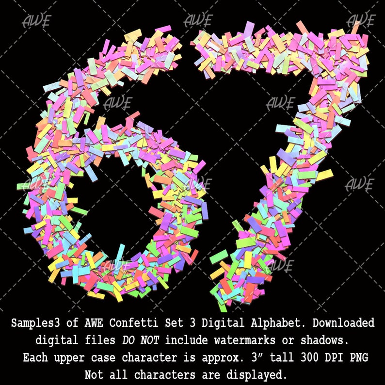 Confetti Set 3 Digital Alphabet by Awesomescrapper, High Quality 300 ...