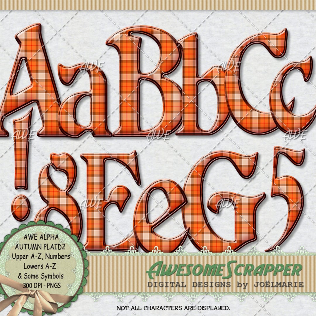 Digital Clipart - Autumn Plaid2 Alphabet, Upper Case A-Z, Lower Case A ...