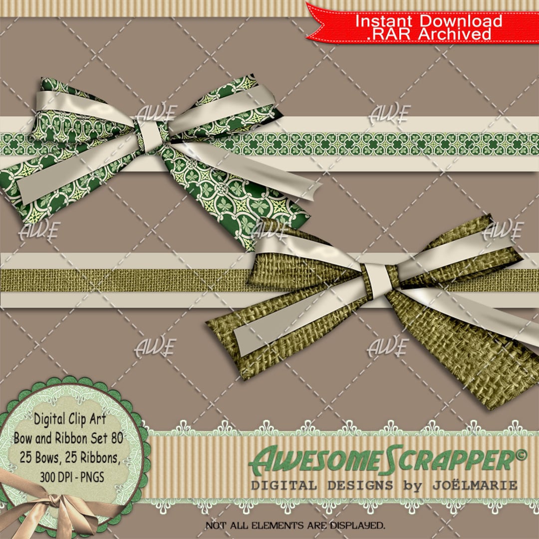 Ribbons and Bows Set 80, Digital Clipart by Awesomescrapper - Set of 25 ...