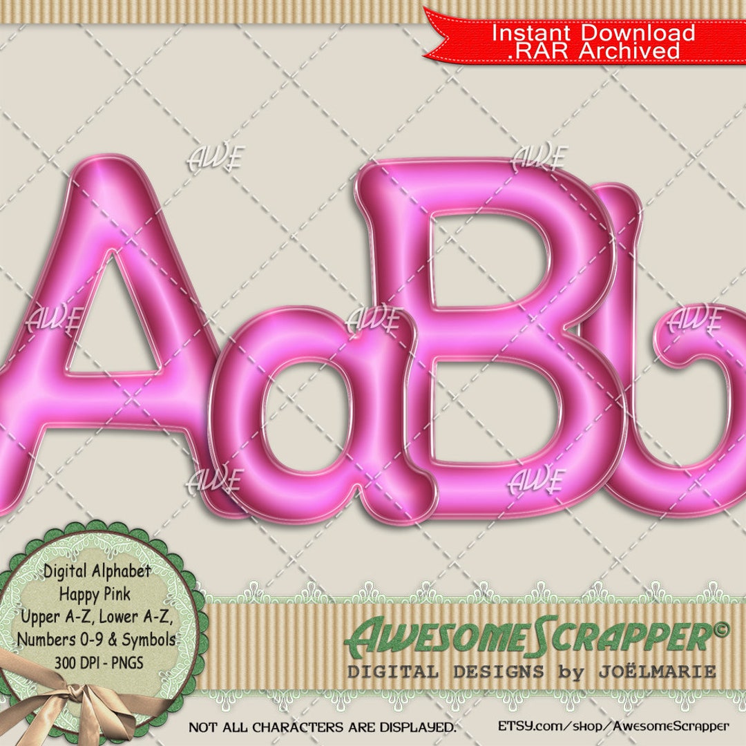 Happy Pink Digital Alphabet by Awesomescrapper, High Quality 300 DPI ...