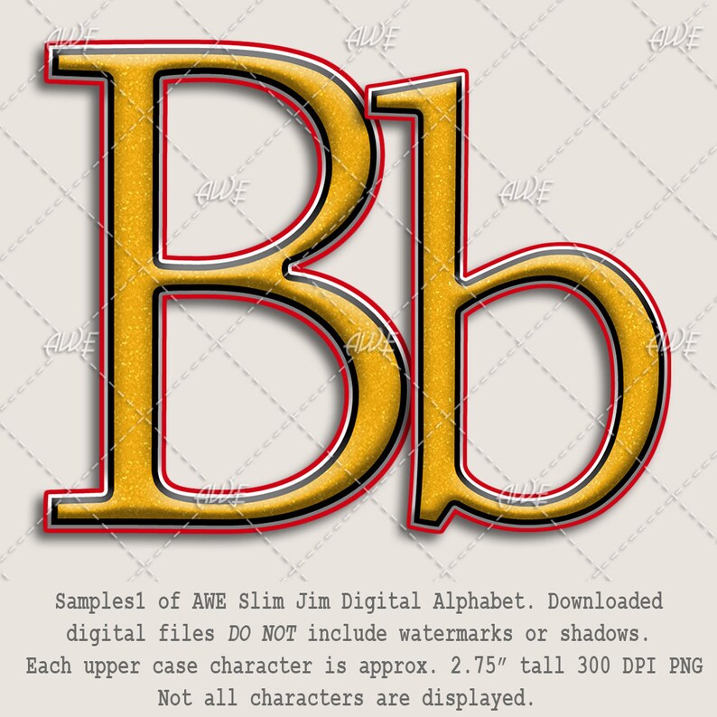 Slim Jim Digital Alphabet by Awesomescrapper, High Quality 300 DPI Pngs ...