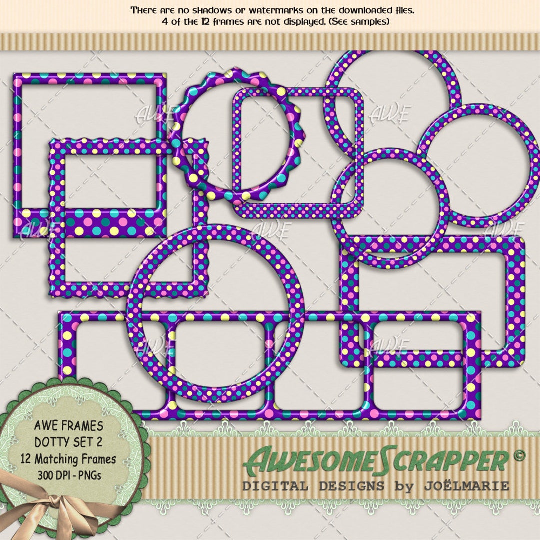 Digital Clipart - AWE Dotty Frames Set#2, Various Sizes and Shapes, Set ...