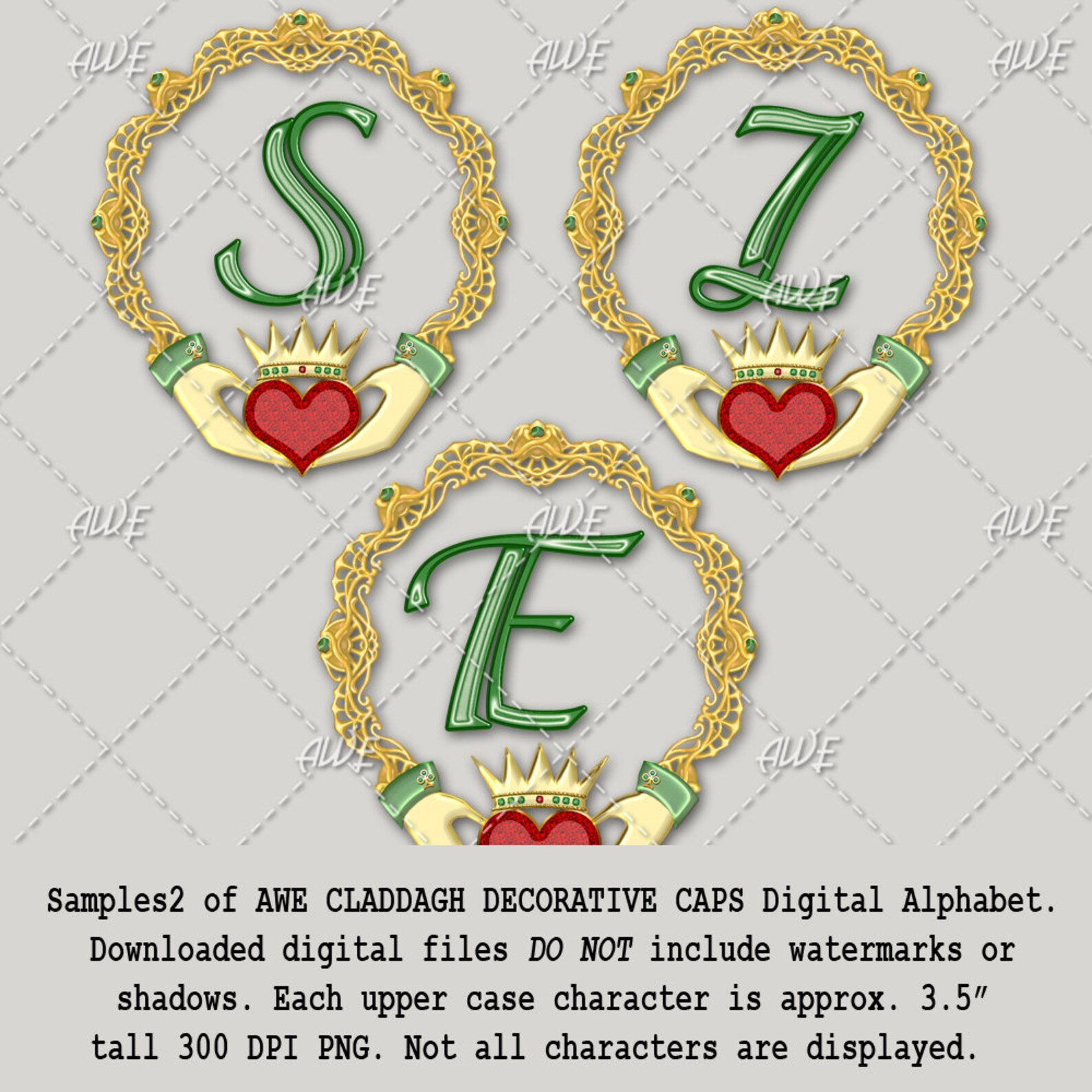 Claddagh Decorative Caps Digital Alphabet by Awesomescrapper | Etsy