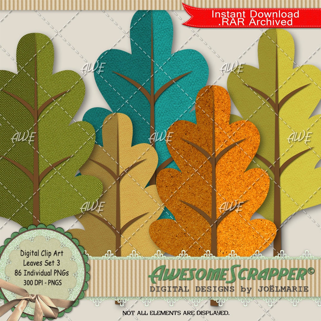 Leaves Set3 Digital Clip Art by Awesomescrapper - High Quality, 300 DPI ...