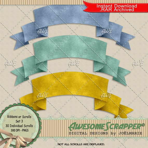 Ribbon/scrolls Set3 Digital Clipart by Awesomescrapper 30 | Etsy