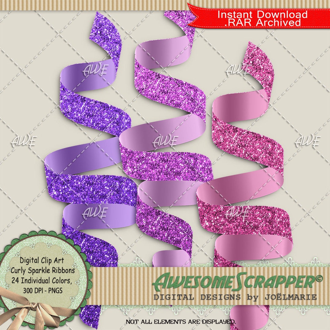 Curly Sparkle Ribbon Clip Art by Awesomescrapper - High Quality, 300 ...