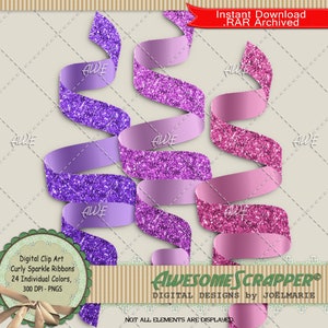 Curly Sparkle Ribbon Clip Art by Awesomescrapper - High Quality, 300 ...