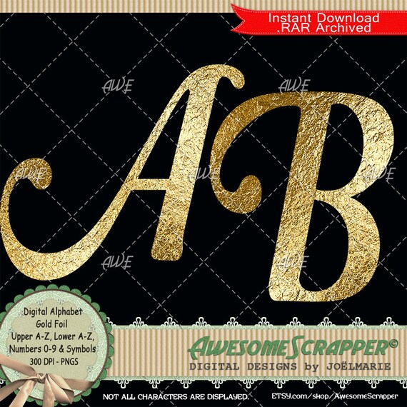 Gold Foil Set1 Digital Alphabet by Awesomescrapper High - Etsy