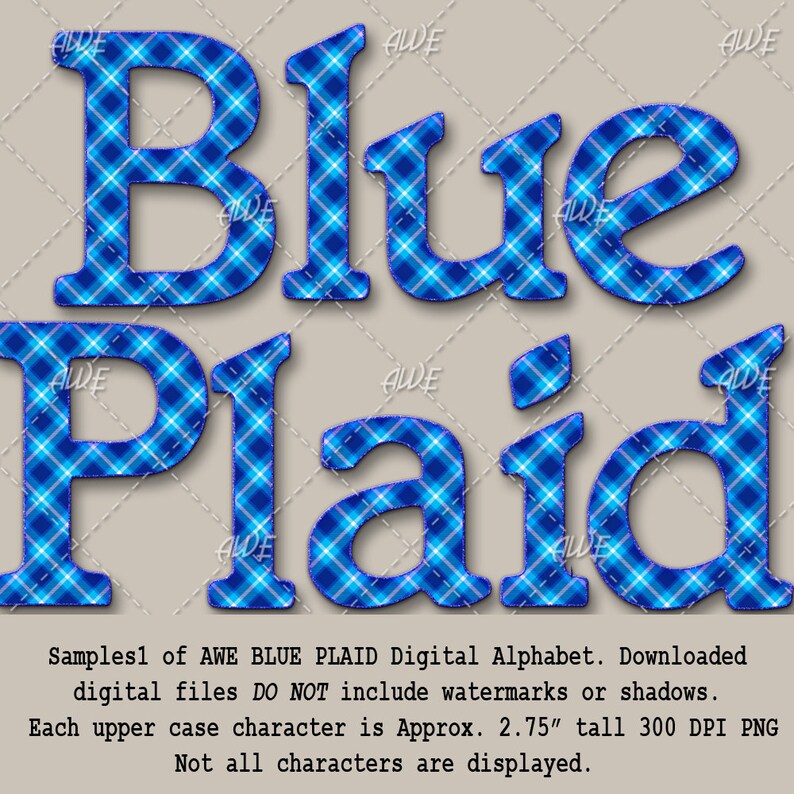 Blue Plaid Digital Alphabet by Awesomescrapper High Quality - Etsy