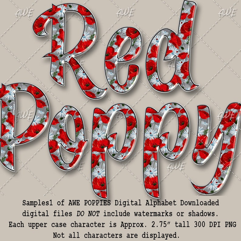 Poppies Digital Alphabet by Awesomescrapper High Quality - Etsy