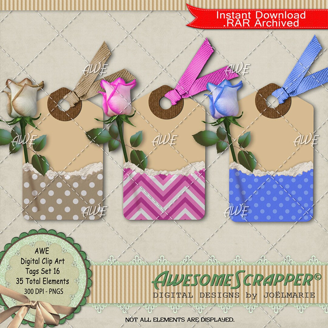 Tags Set 16 Digital Clip Art by Awesomescrapper - High Quality, 300 DPI ...