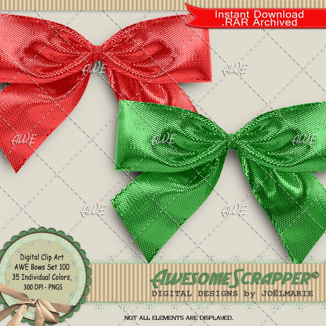 Bows Set 100 Digital Clip Art by Awesomescrapper High Quality, 300 DPI ...