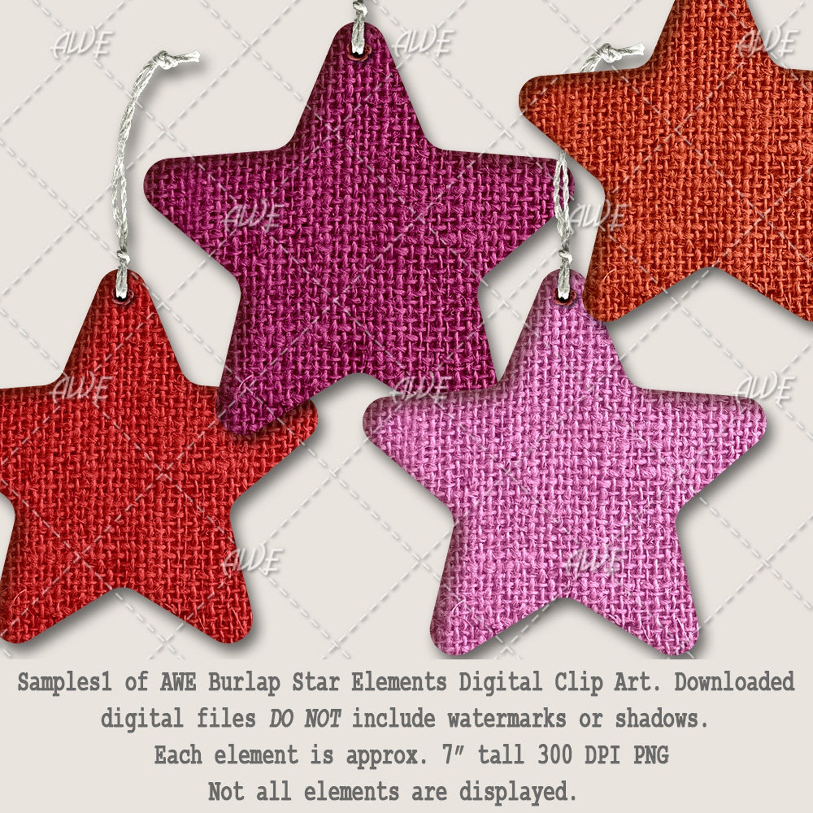 Burlap Stars or Tags - Digital Clip Art by Awesomescrapper - High ...